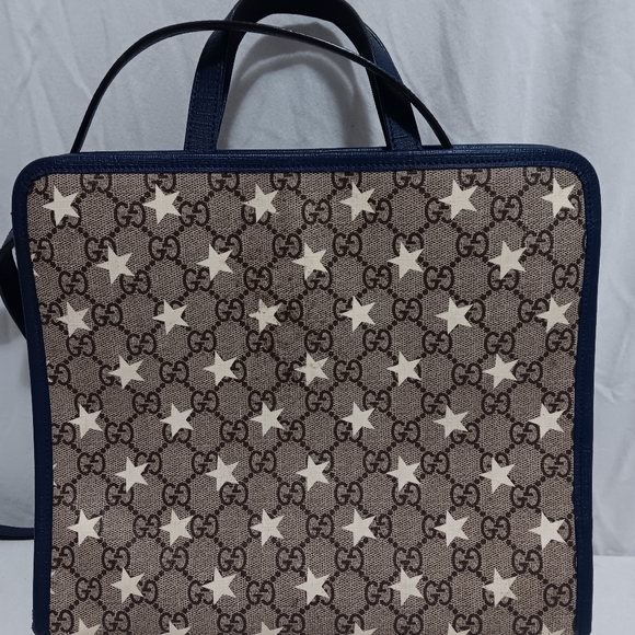 Gucci | Bags | Gucci Gg Supreme Monogram Star Print Tote Bag Navy Dust ...